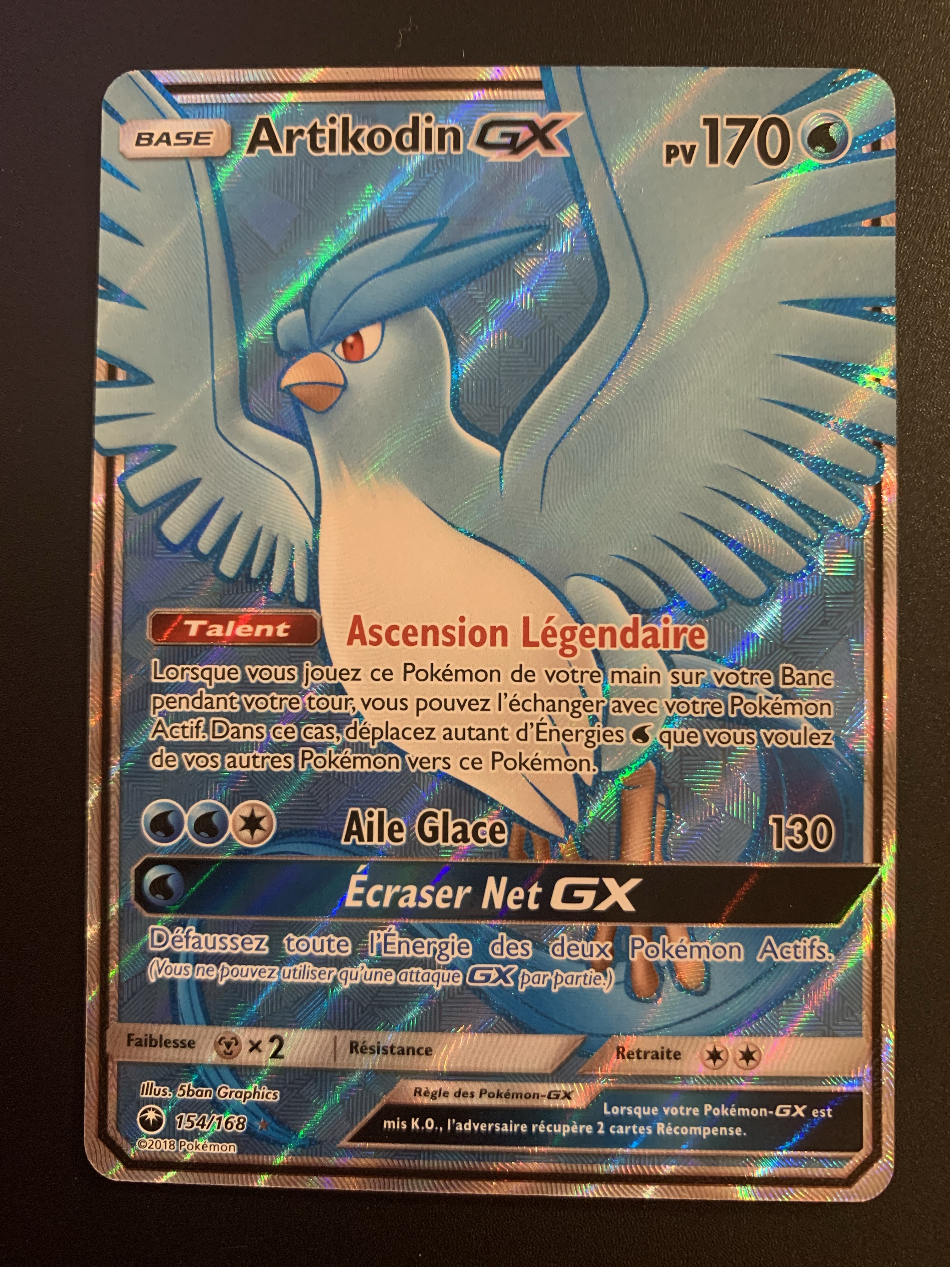 Carte Pokémon Artikodin Gx 154 168 Pv170 Version Française